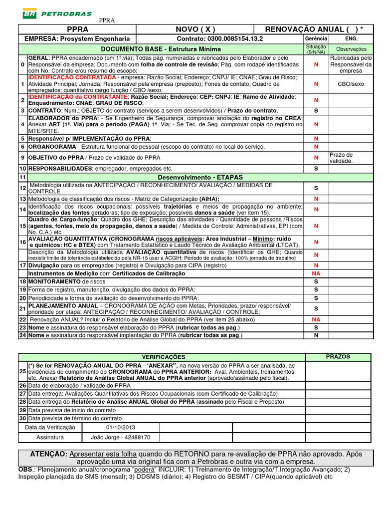 Posystem Engenharia Check List PPRA TIC PETROBRAS - MODELO PADRÃO 2013 ...