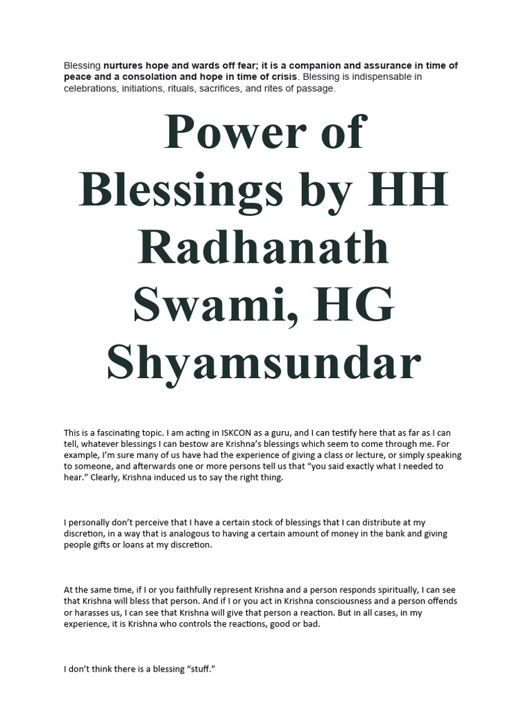 power of Blessing | PDF | Blessing | Bhagavata Purana