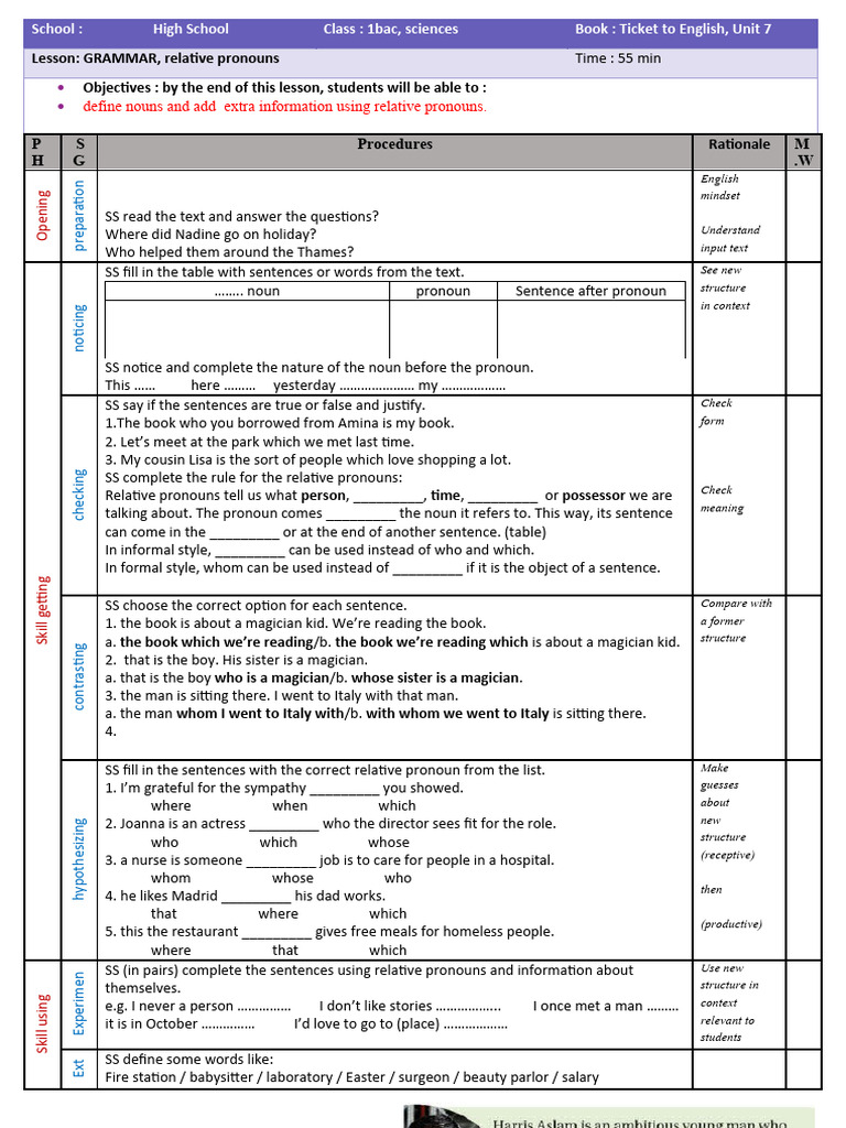 Teaching Relative Pronouns in 1bac | PDF | Pronoun | Noun