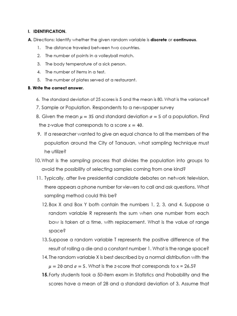 Recitation and Review Questions | PDF | Standard Deviation | Normal ...