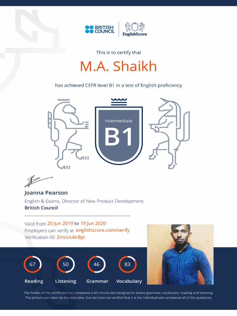 British Council English Score Certificate | PDF