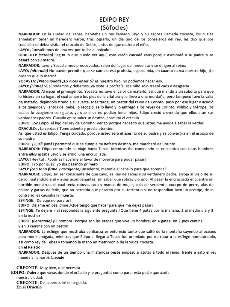 edipo-rey-guion-teatral | PDF | Edipo | Esfinge
