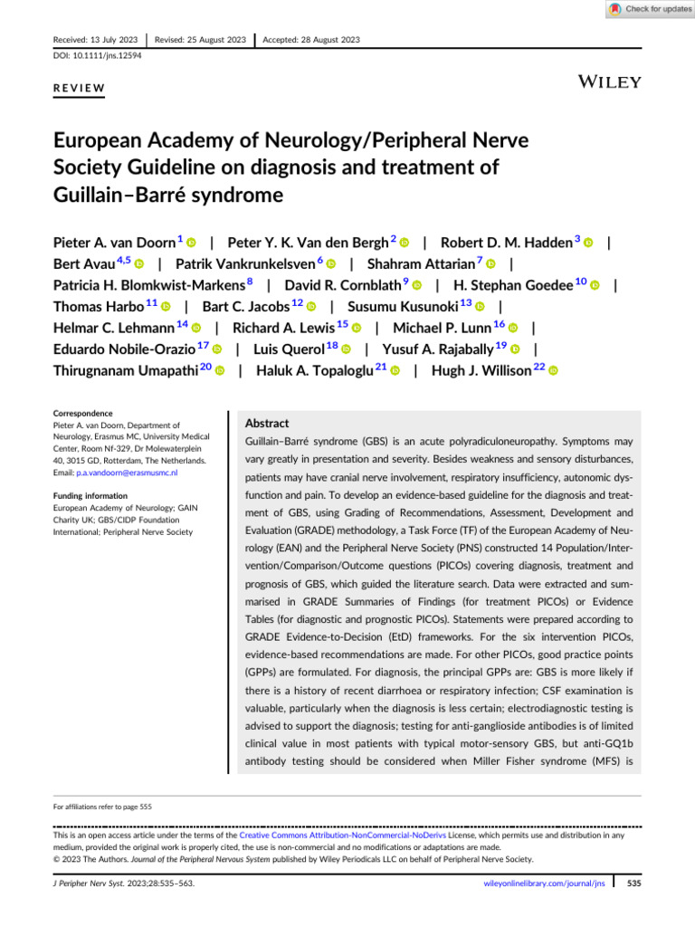 GBS European guidelines 2023 | PDF | Health Sciences | Nervous System