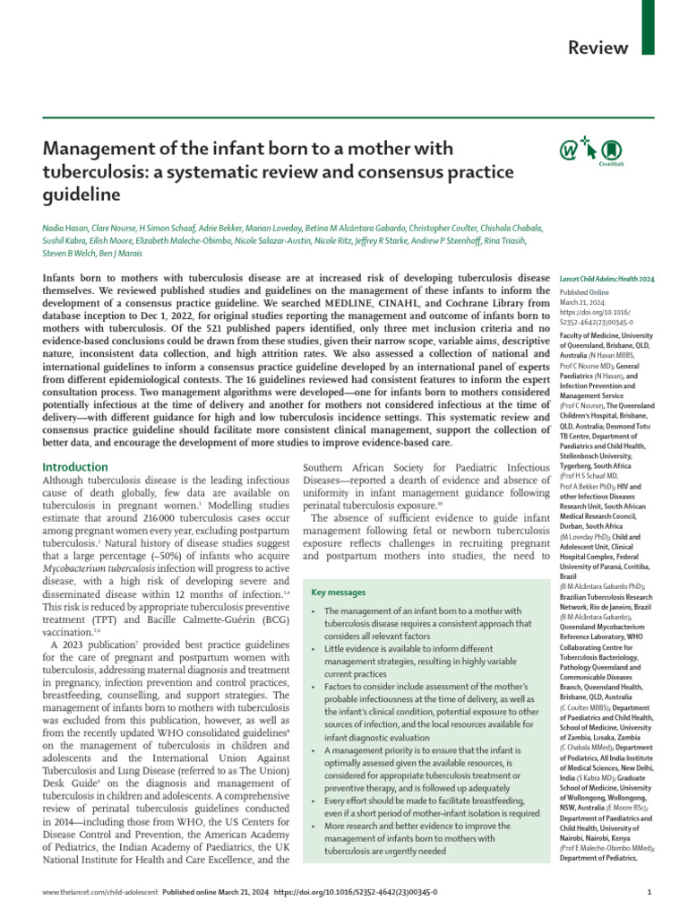 Perinatal TB Guidelines 2024 | PDF | Tuberculosis | Systematic Review