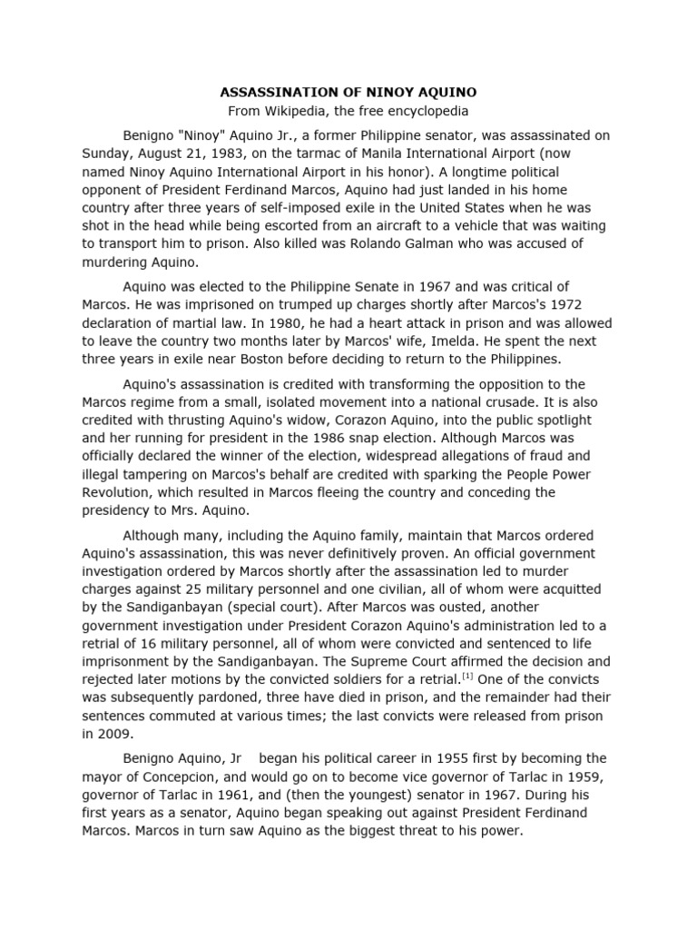 Assassination of Ninoy Aquino | PDF | Philippines