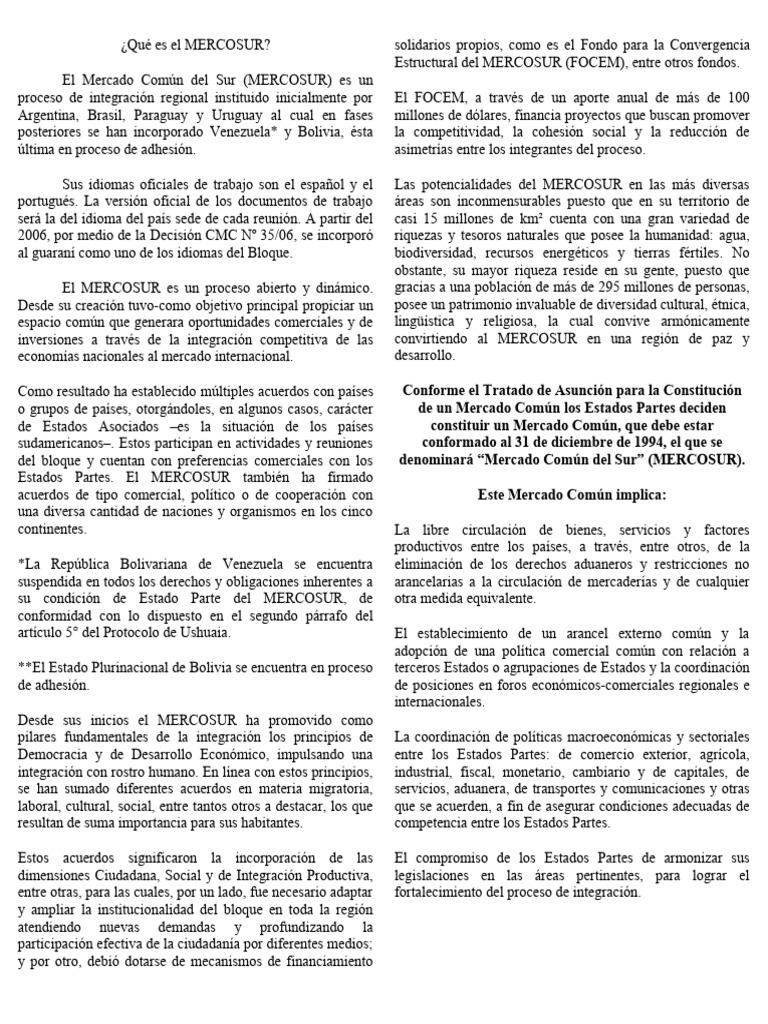 Qué es el MERCOSUR | PDF | Economias