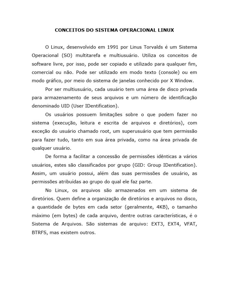 Conceitos Do Sistema Operacional Linux | PDF | Diretório (informática) | Linux