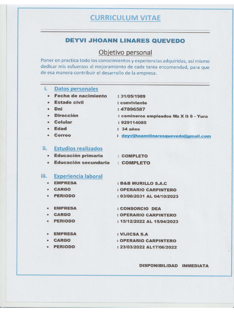 Certificados de Trabajo Deyvi Linares | PDF | Documento de identidad