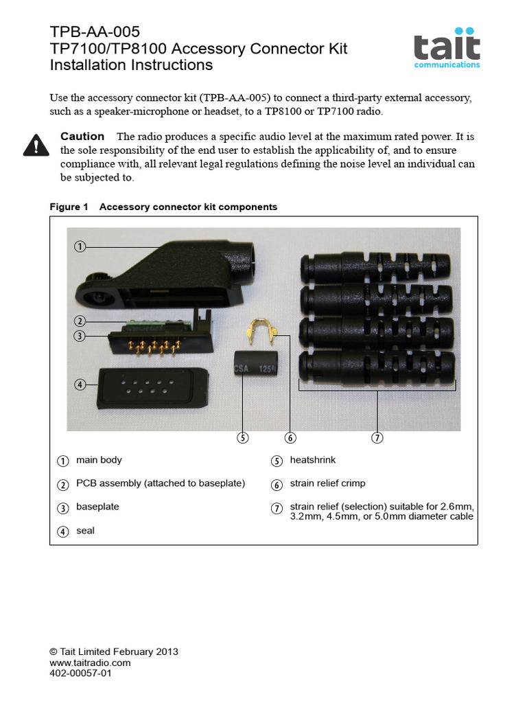 TPB-AA-005 TP7100/TP8100 Accessory Connector Kit Installation ...