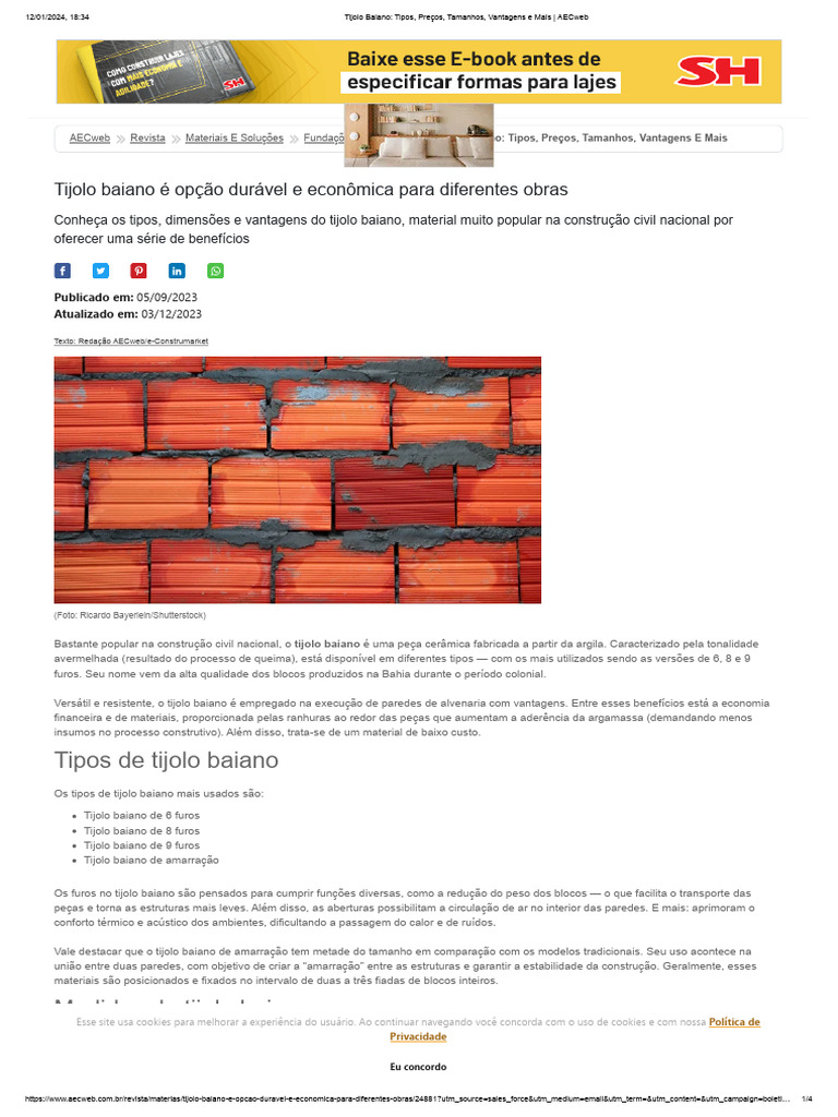 Medidas e Tipos do Tijolo Baiano | PDF | Tijolo | Alvenaria
