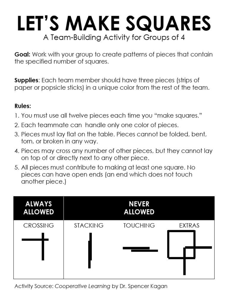 Team-Building: Let's Make Squares Activity | PDF