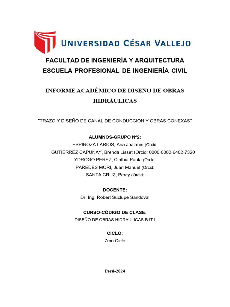 PROYECTO OBRAS HIDRAULICAS | PDF | Ingeniero civil | Diseño