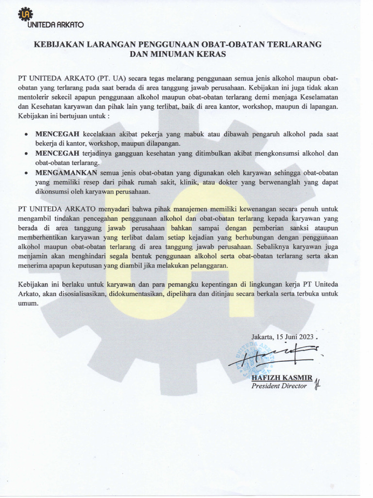 59. Kebijakan Larangan Penggunaan Obat-Obatan Terlarang Dan Minuman ...