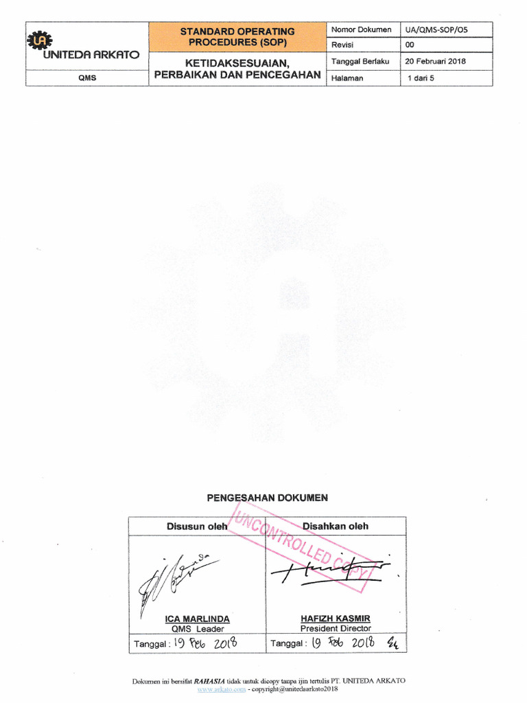 61. SOP Ketidaksesuaian. Perbaikan, Dan Pencegahan (QMS) | PDF