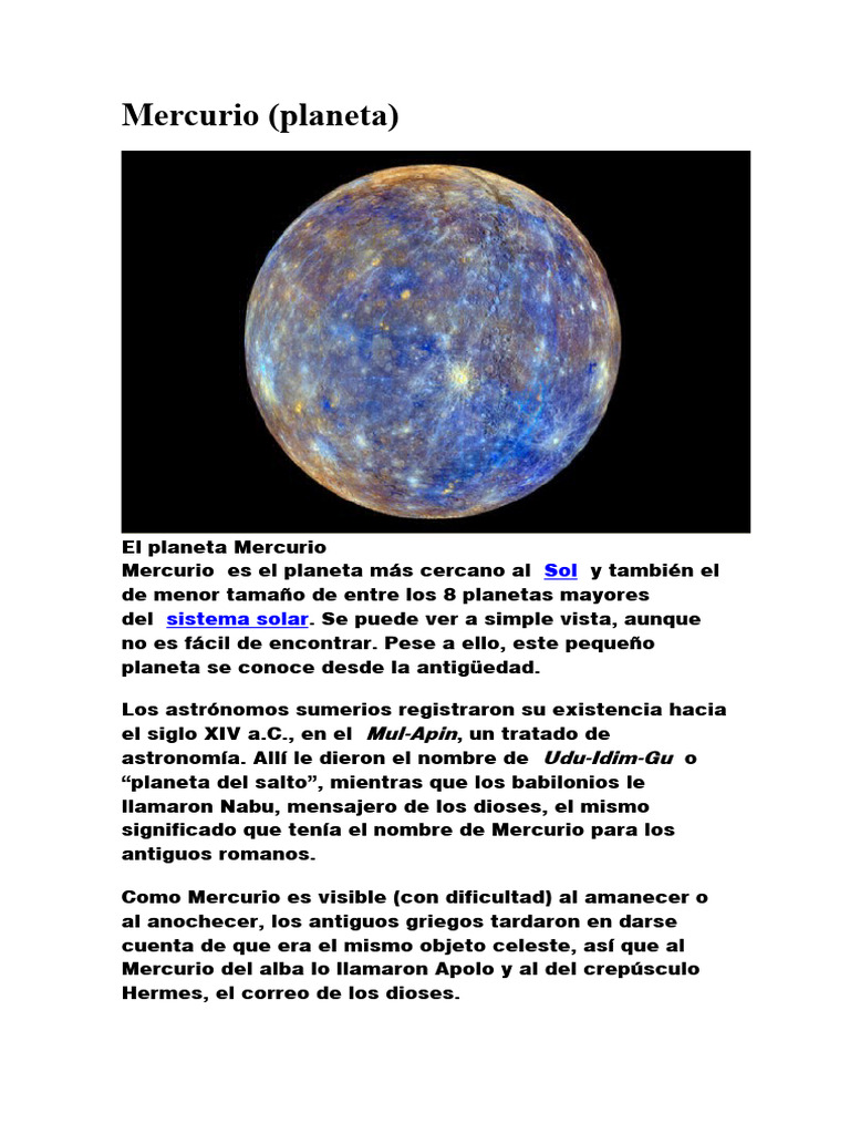 Características del planeta Mercurio | PDF | Planeta mercurio) | Tierra