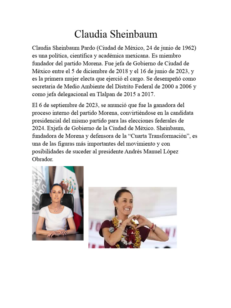 Biografía de Claudia Sheinbaum Pardo | PDF