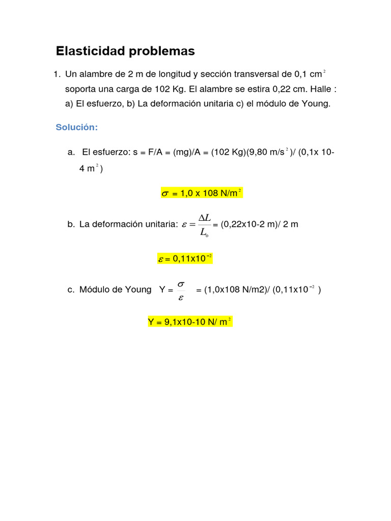 Ejercicios Elasticidad | PDF | Deformación (ingeniería) | El módulo de Young