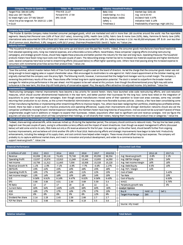 PG One Pager | PDF | Mergers And Acquisitions | Revenue