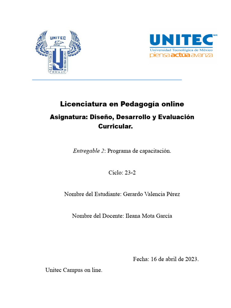 Desarrollo Del Plan De Capacitación Pdf Business Evaluación