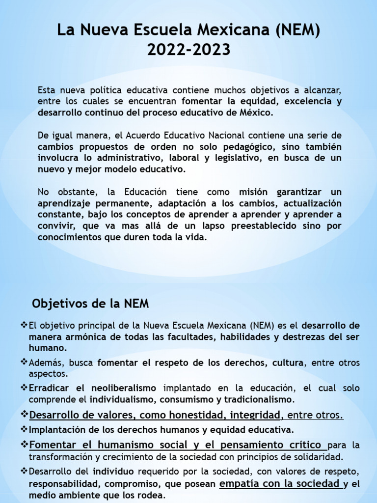 La Nueva Escuela Mexicana (NEM) 2022-2023 | PDF | Educación de la primera infancia | Escuelas