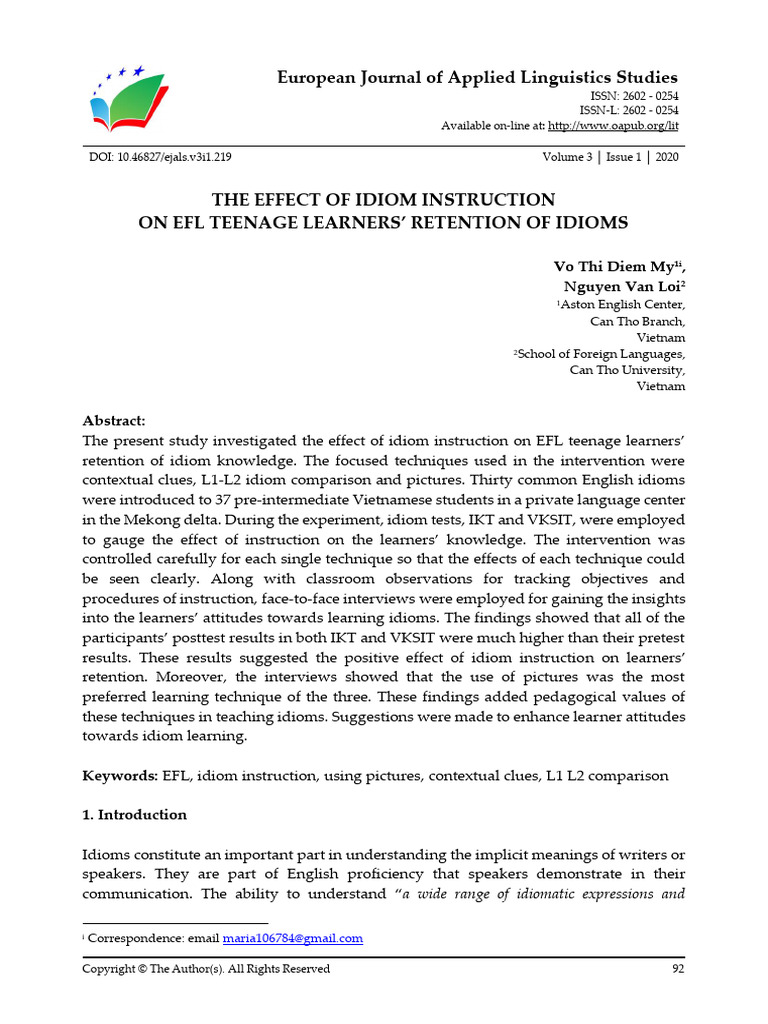 Idiom Instruction Retention | PDF | English As A Second Or Foreign Language | Vocabulary