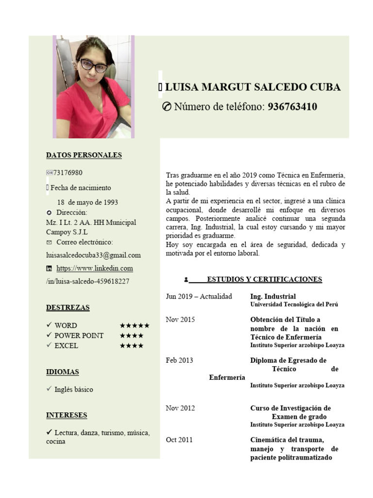 CV Luisa Salcedo | PDF | Enfermería | Medicina