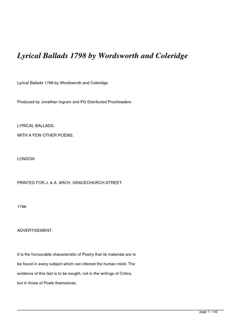 Lyrical Ballads 1798 | PDF | Poetry