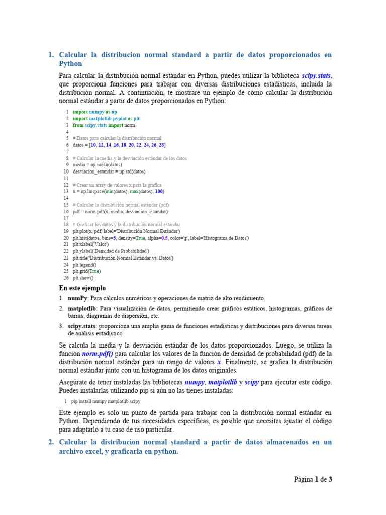 Distribución Normal en Python y Excel | PDF | Desviación Estándar | Informática