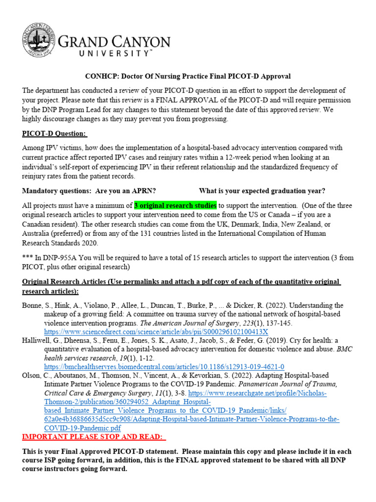 DNP PICOT-D Final Approval | PDF | Medicine | Health Care