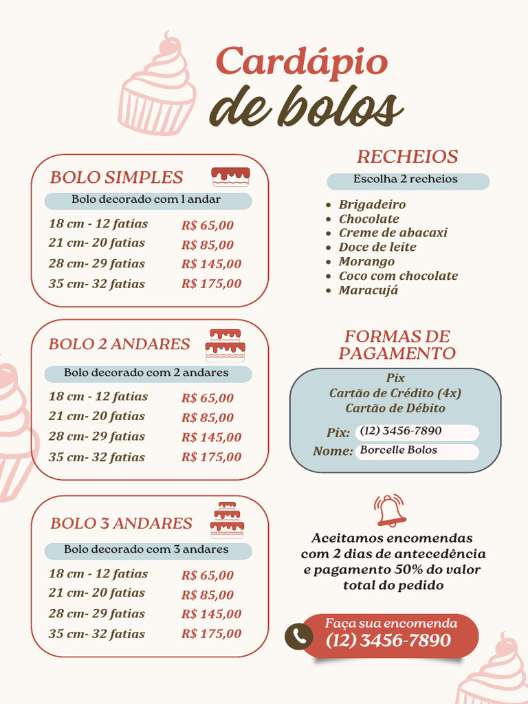 Cardápio de Bolos Moderno Cinza Laranja Verde Claro Menu | PDF