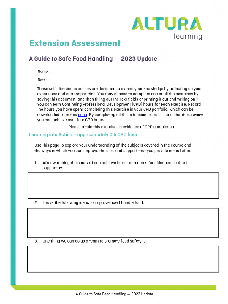 Extension Assessment - A Guide To Safe Food Handling 2023 Update ...