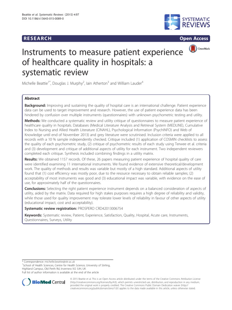 Instruments To Measure Patient Experience of Healthcare Quality in ...