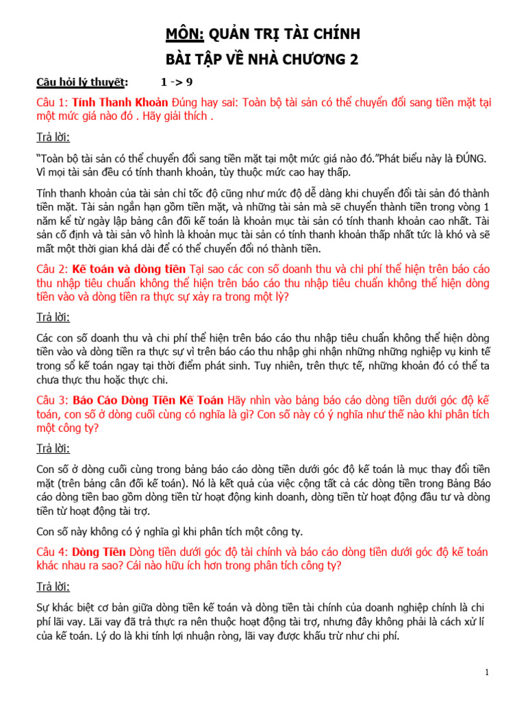 QTTC - BT Chương 2 | PDF