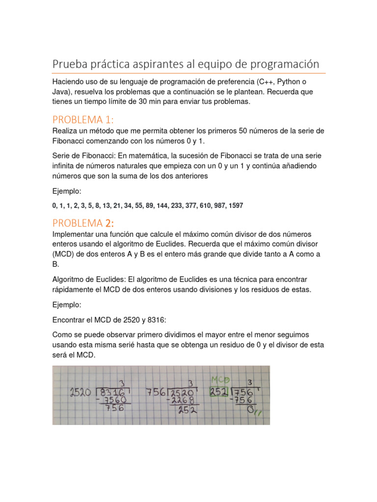 Prueba de programación | PDF | Algoritmos | Lógica matemática