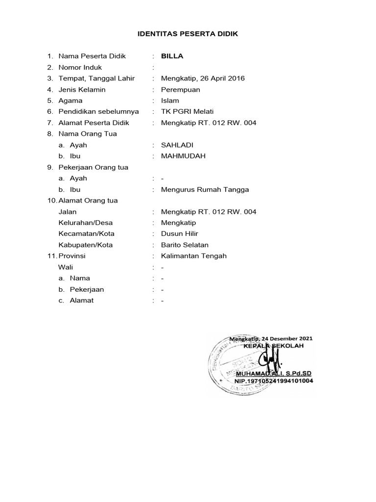 Identitas Peserta Didik Raport | PDF