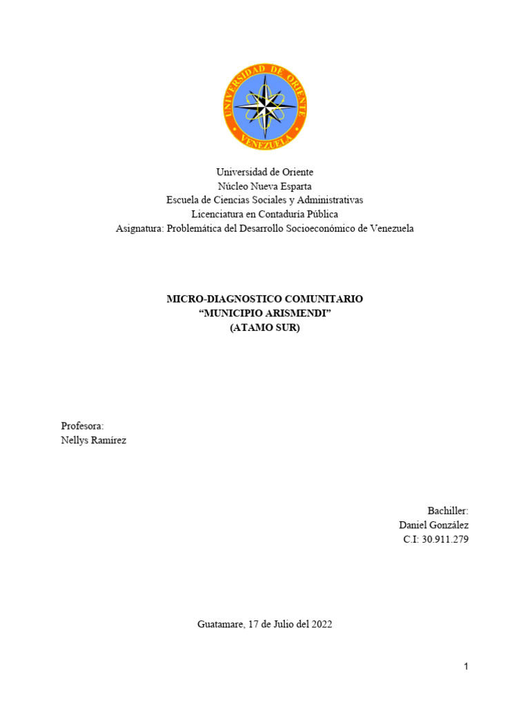 Micro Diagnostico del Municipio Arismendi Y Atamo Sur | PDF | Venezuela ...