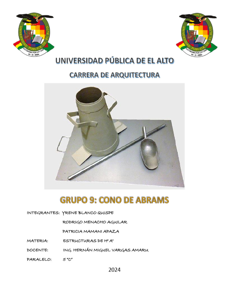 GRUPO 9 CONO DE ABRAMS INFORME 1 | PDF | Hormigón | Ingeniería estructural