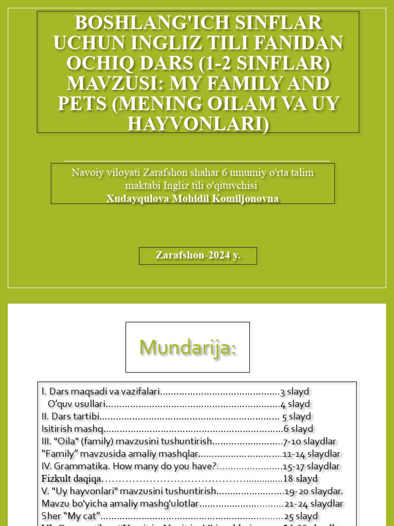 FAMILY - PETS 1-2 Grades DEMO LESSON PPT - Copy | PDF