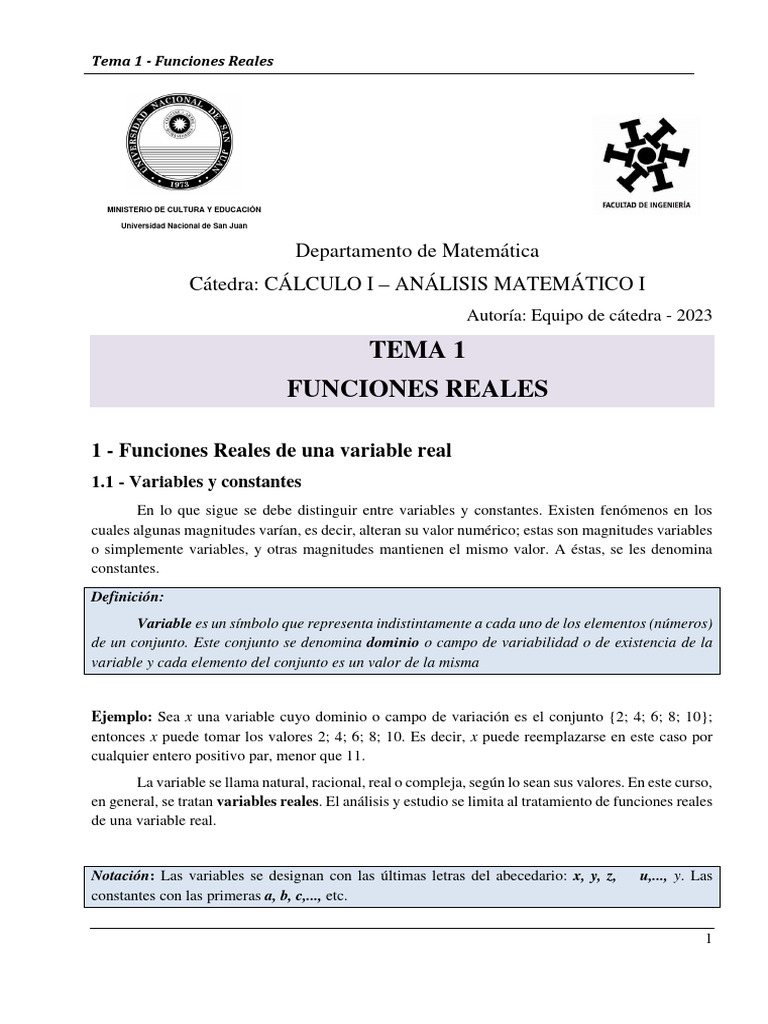 Tema 1 2023 | PDF | Variable (Matemáticas) | Función (Matemáticas)