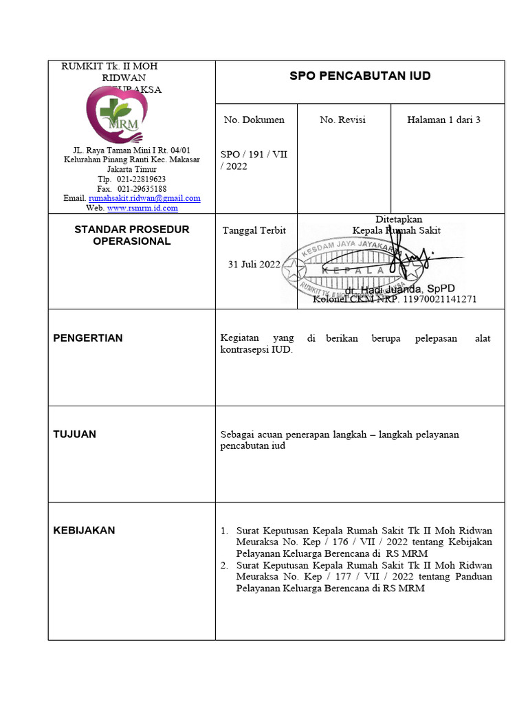 Spo New Pencabutan Iud | PDF