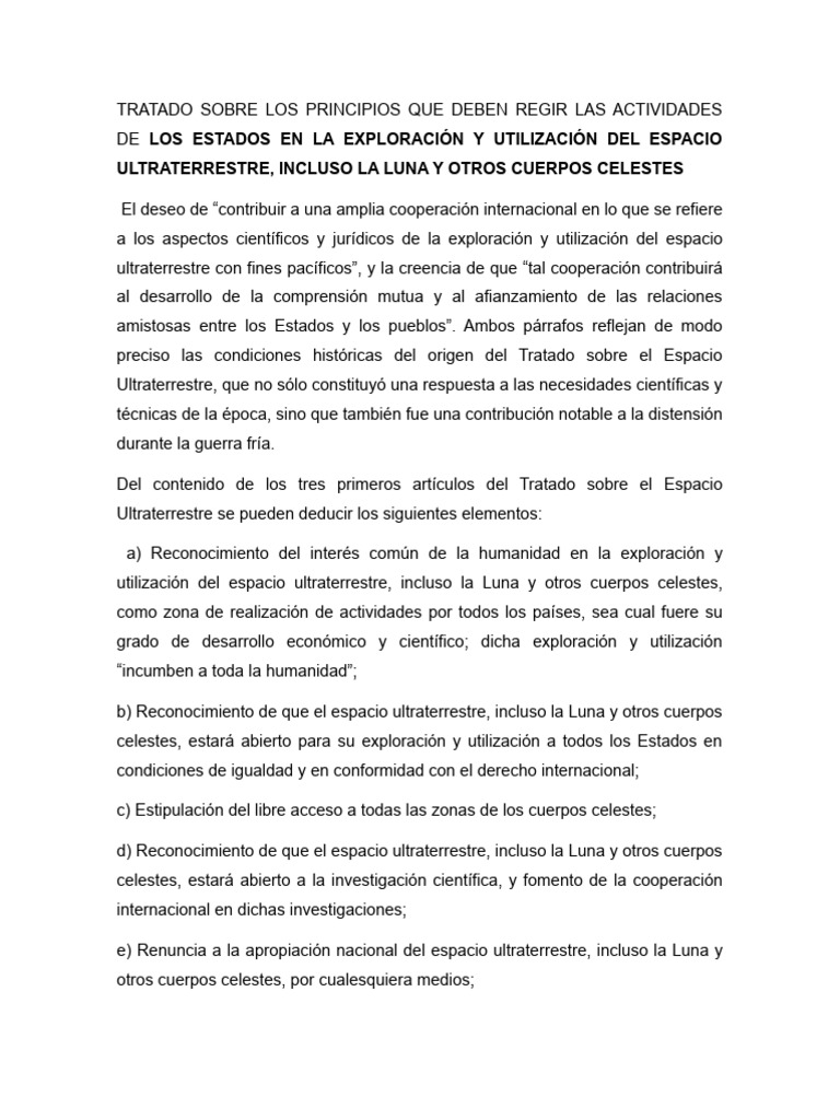Tratado Sobre Los Principios Que Deben Regir Las Actividades de Los ...
