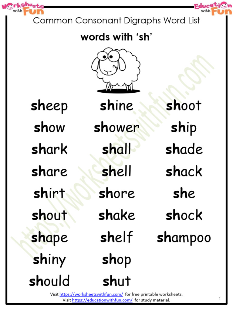 Common 'Sh' Consonant Digraph Words | PDF