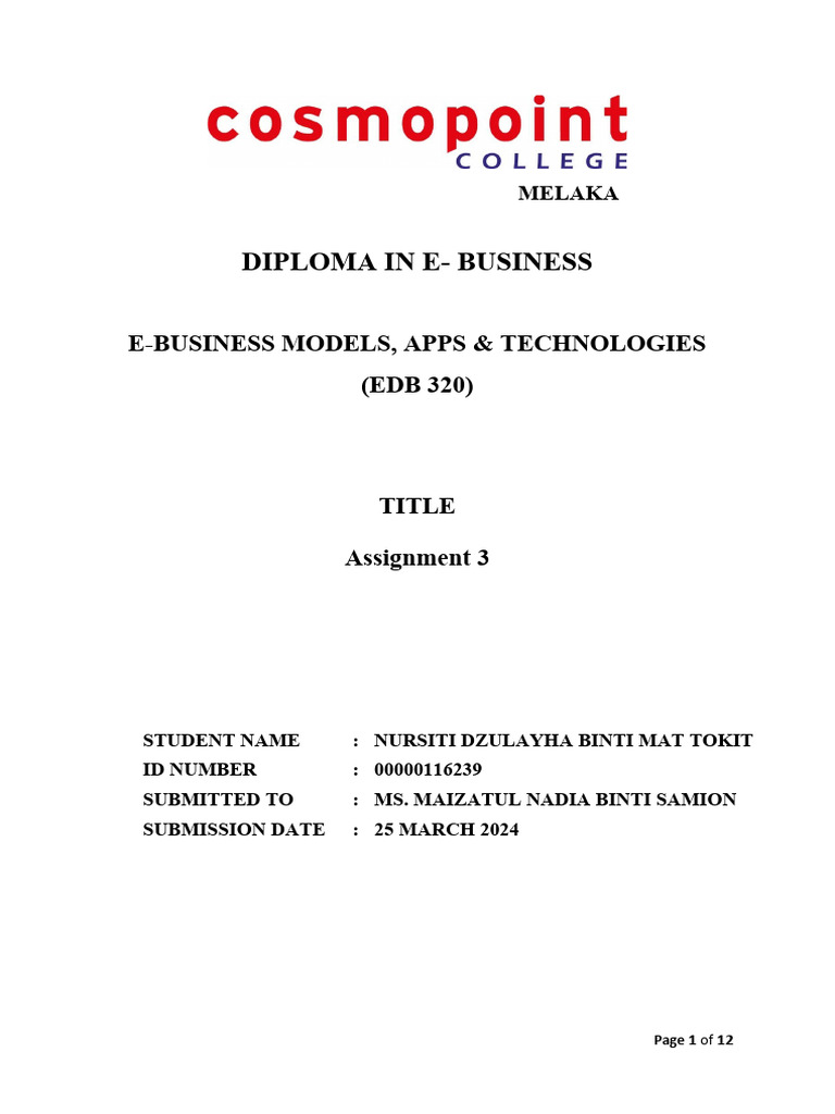 ASSIGNMENT [3] EDB 320 E-BUS APP, MODEL & TECH | PDF | Credit Card | E Commerce