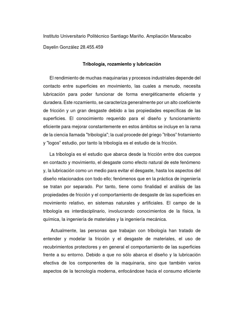 Tribología: Fricción y Lubricación Eficiente | PDF | Fricción ...
