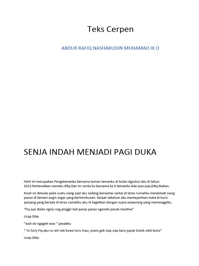 Senja Indah, Pagi Duka: Cerita Afiq | PDF