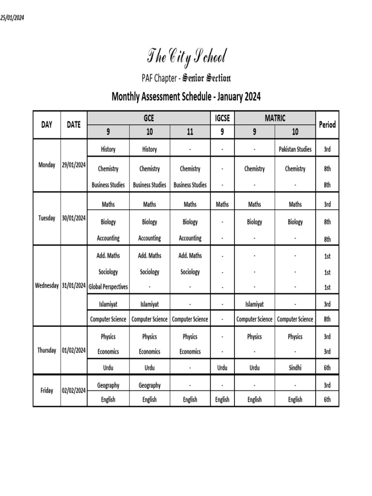 Monthly Test Schedule Jan-24(Students) | PDF | Science