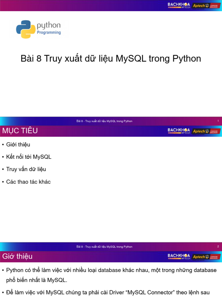 Bai 08 - Truy xuất dữ liệu MySQL trong Python | PDF