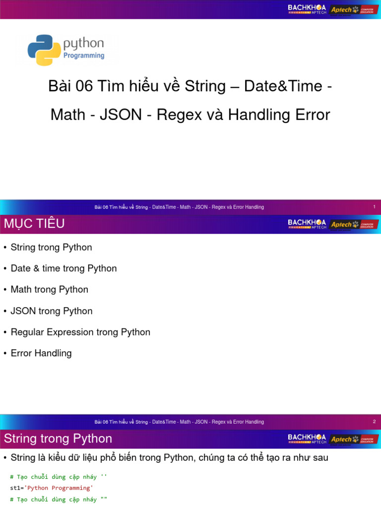 Bài 06 - Tìm hiểu về String - Date - Math - JSON - Regex và Handling Error | PDF