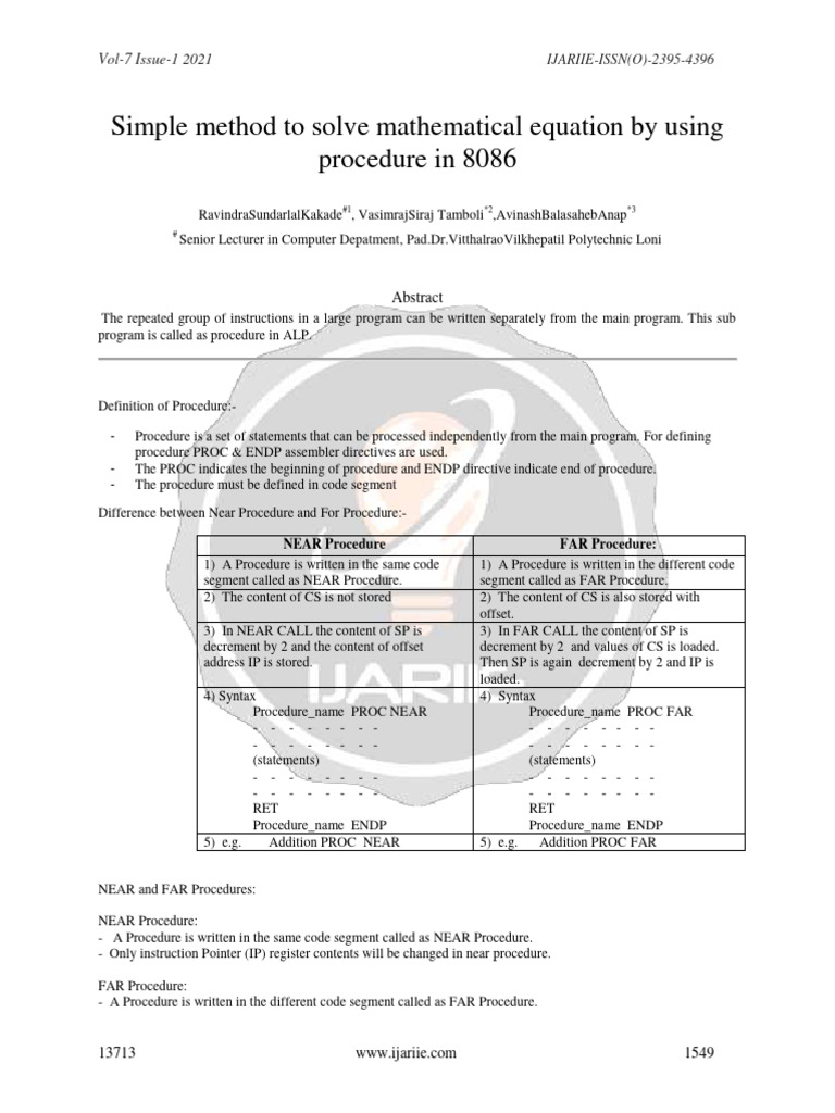 8086 Procedures for Math Equations | PDF | Microcontroller | Office ...