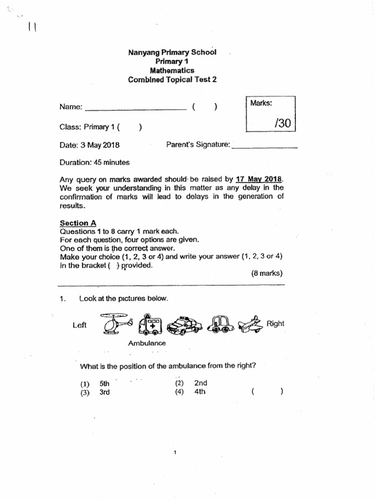 P1 Maths 2018 Nanyang Test2 Papers | PDF